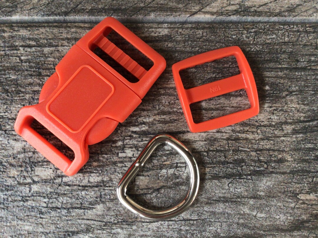 1” Orange Dog Collar Hardware- 1” Buckle, Tri Glide Slide and Welded ...