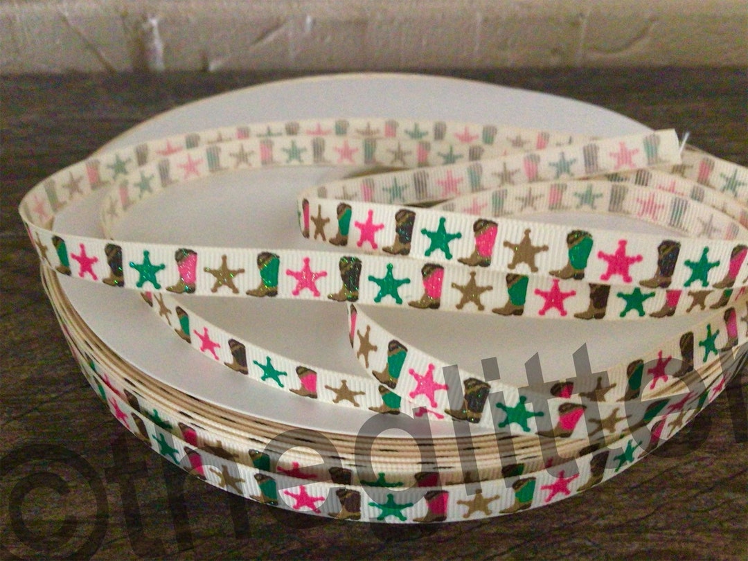 3/8” Cowboy Boots on Cream Grosgrain Ribbon - Etsy