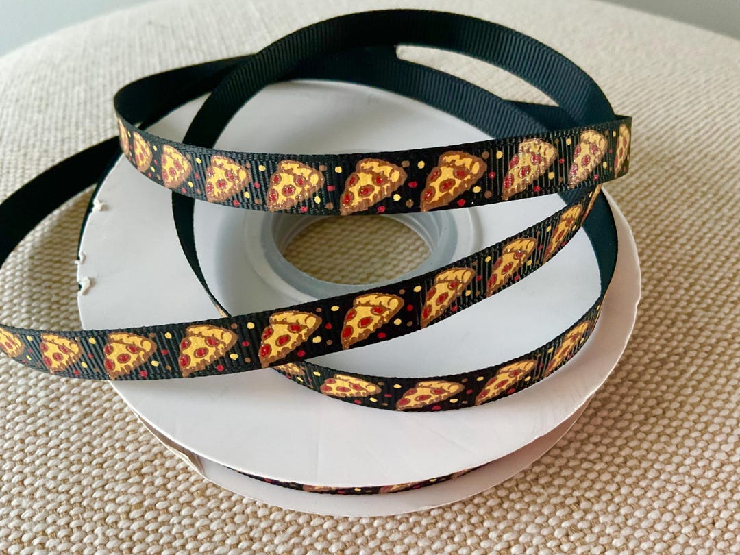 3/8” Pizza on Black Grosgrain Ribbon by the Yard - Etsy