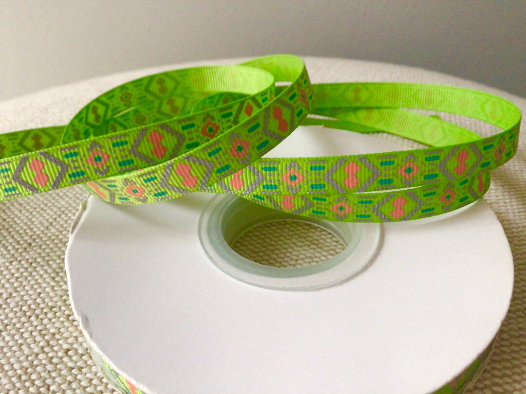 3/8” Reflective Aztec Design on Lime Green Grosgrain Ribbon - Etsy