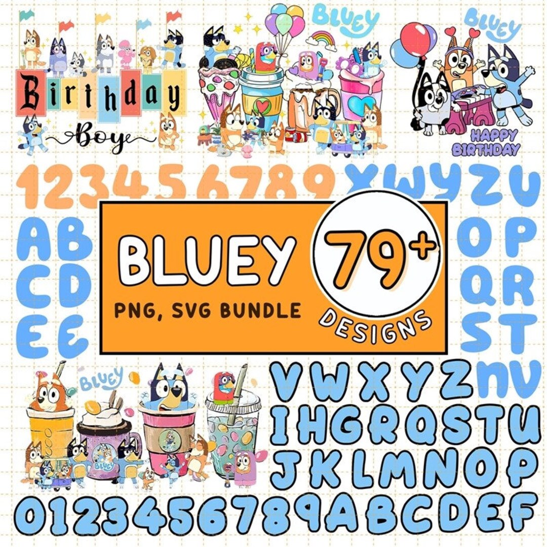 80 Bluey Birthday Png Bundle, Bluey Bingo Birthday Svg, Bluey Birthday ...