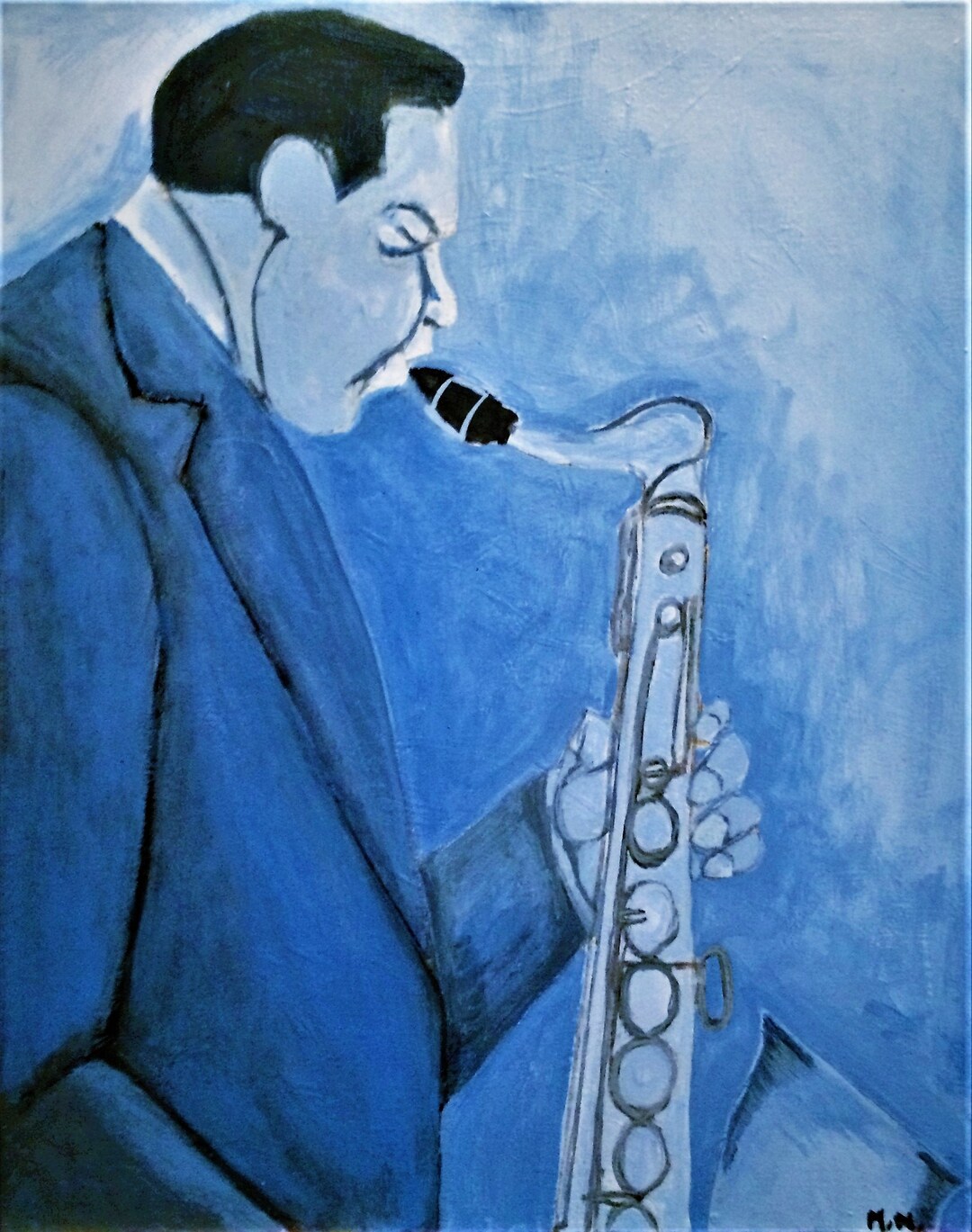 Blue Sax Man, Jazz Fan Art, Jazz Legends, Monochromatic Art, Birthday ...