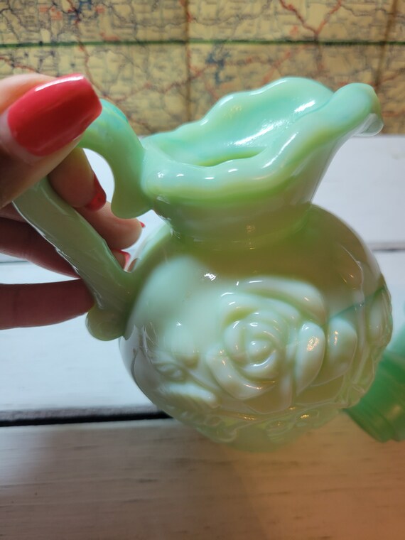 1970's Avon Jadeite Oil Rose Design Pitcher, Vintage … - Gem