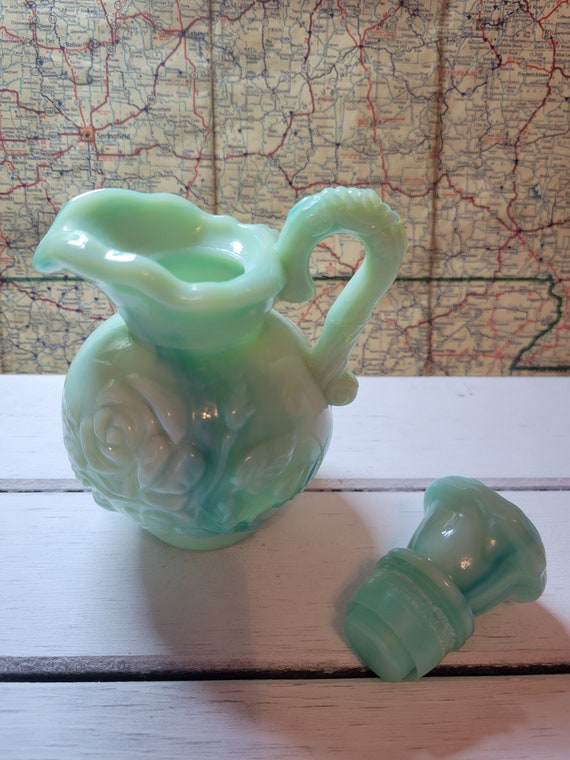 1970's Avon Jadeite Oil Rose Design Pitcher, Vintage … - Gem