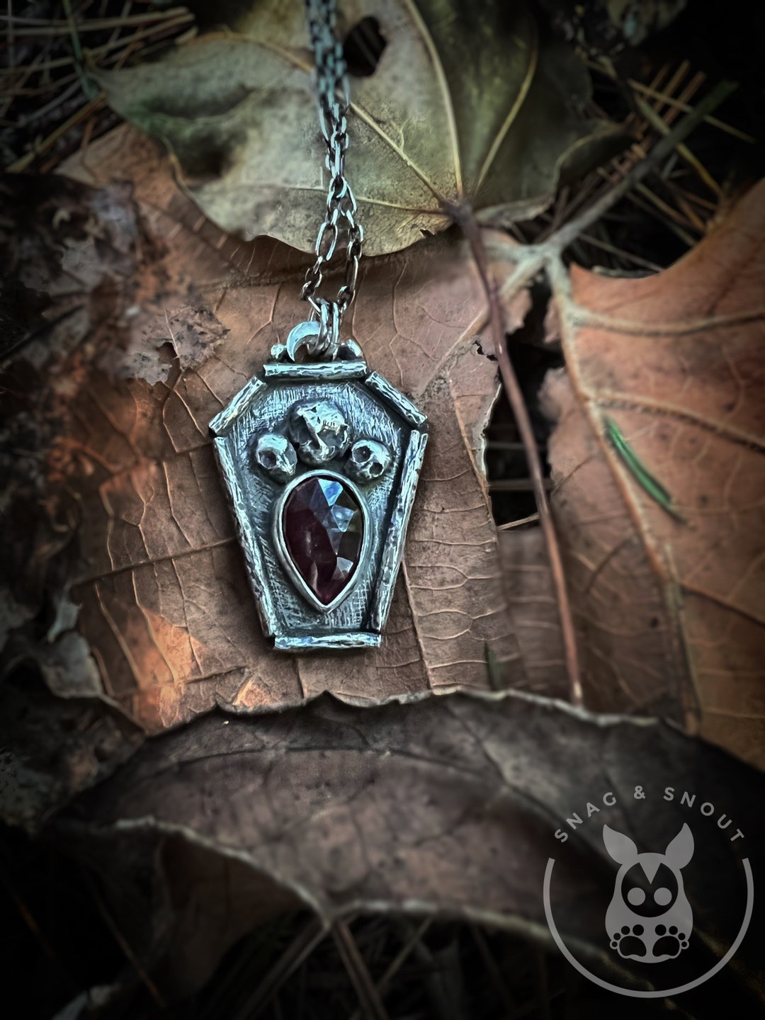 Handmade Garnet Skull Pendant: Sterling Silver Halloween Necklace - Etsy