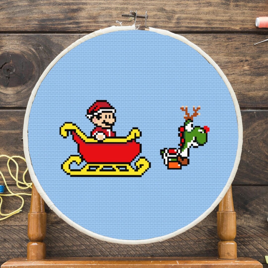 Santa Mario With Yoshi Cross Stitch Pattern - Etsy