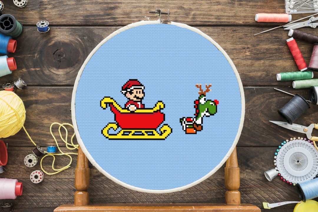 Santa Mario With Yoshi Cross Stitch Pattern - Etsy