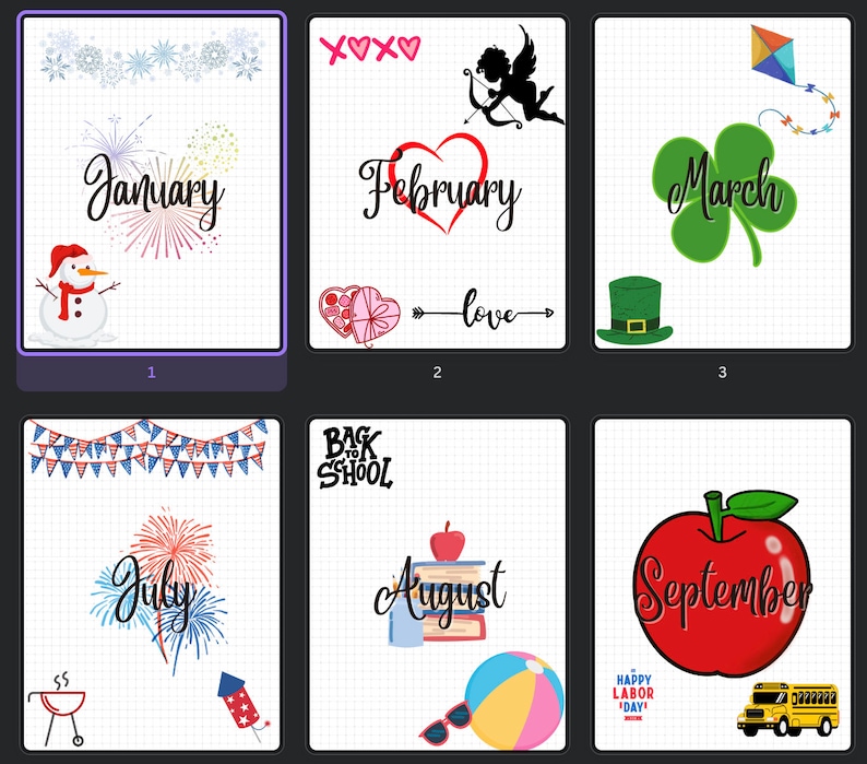 12 Monthly Cover Pages - Journal Title Pages in Color - Monthly Planner ...