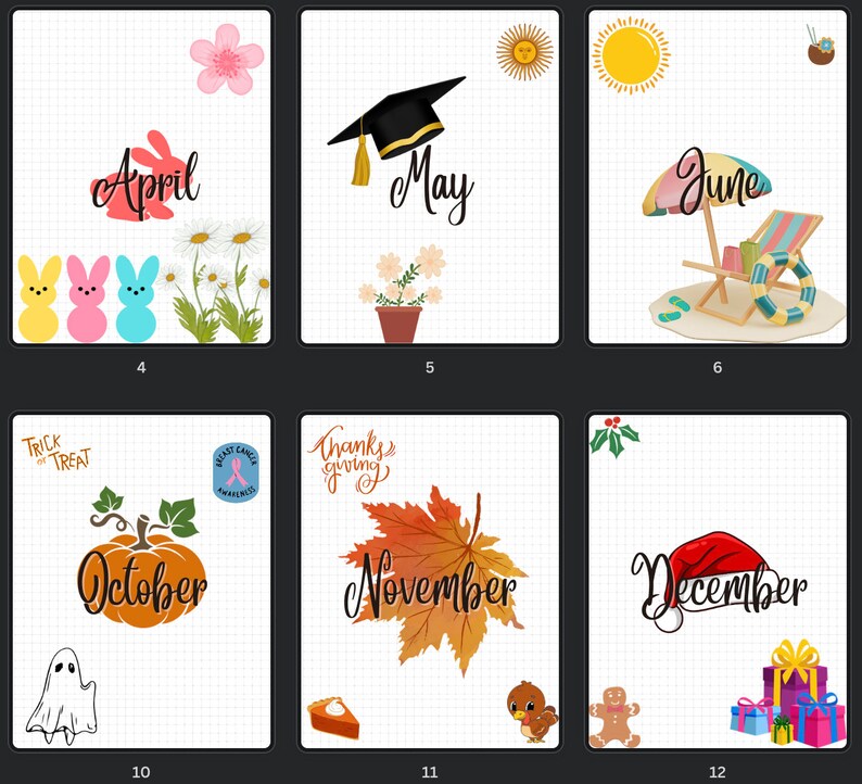 12 Monthly Cover Pages - Journal Title Pages in Color - Monthly Planner ...