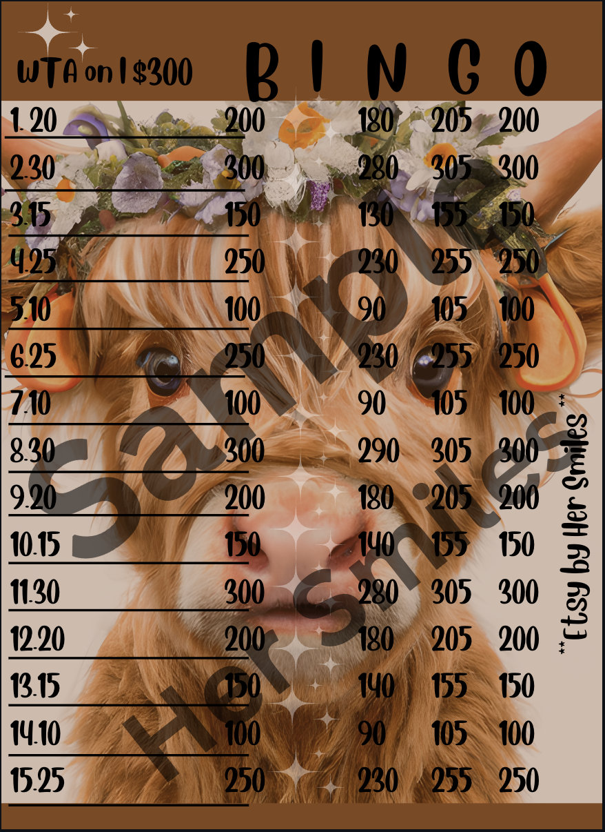 300 WTA Cow Bingo Board - Etsy