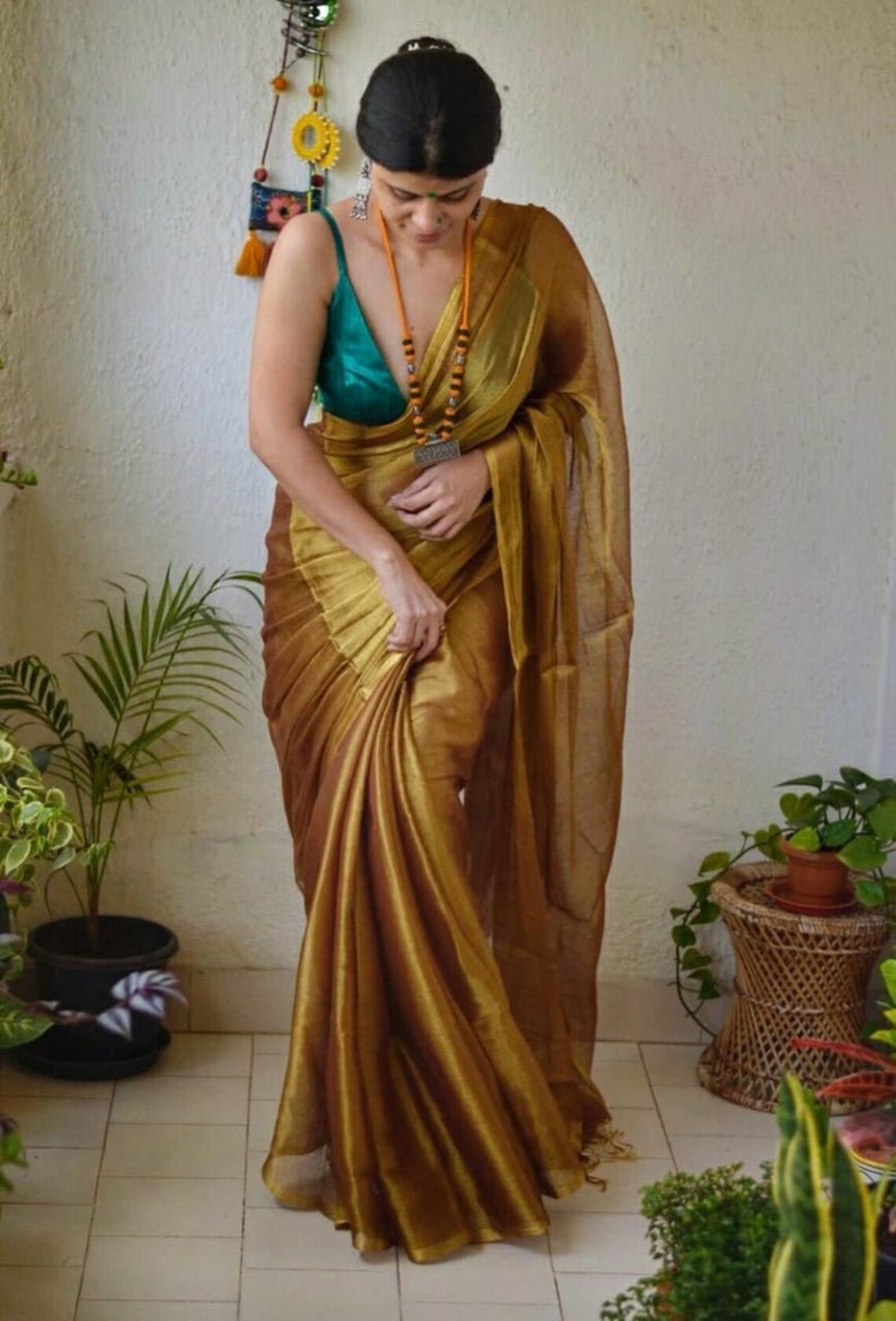 Tissue LINEN Saree Pure Tissue Saree With Running Blouse - Etsy