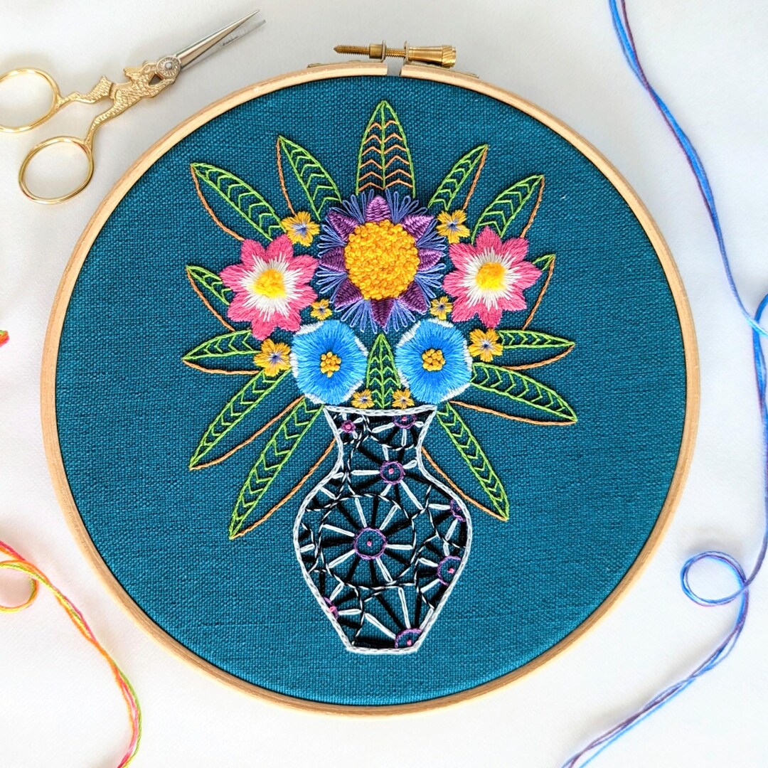 Flower Vase Embroidery Kit, 8-inch Organic Cotton DIY Craft Set - Etsy