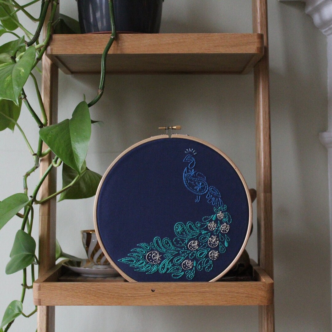 Peacock Embroidery Kit, Craft Kit for Beginners, Paisley Hoop Art ...