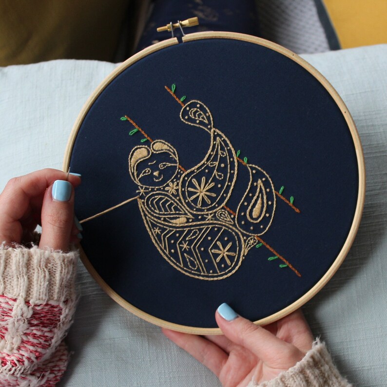 Beginner Sloth Embroidery Kit, 8-inch Organic Cotton DIY Craft Set - Etsy