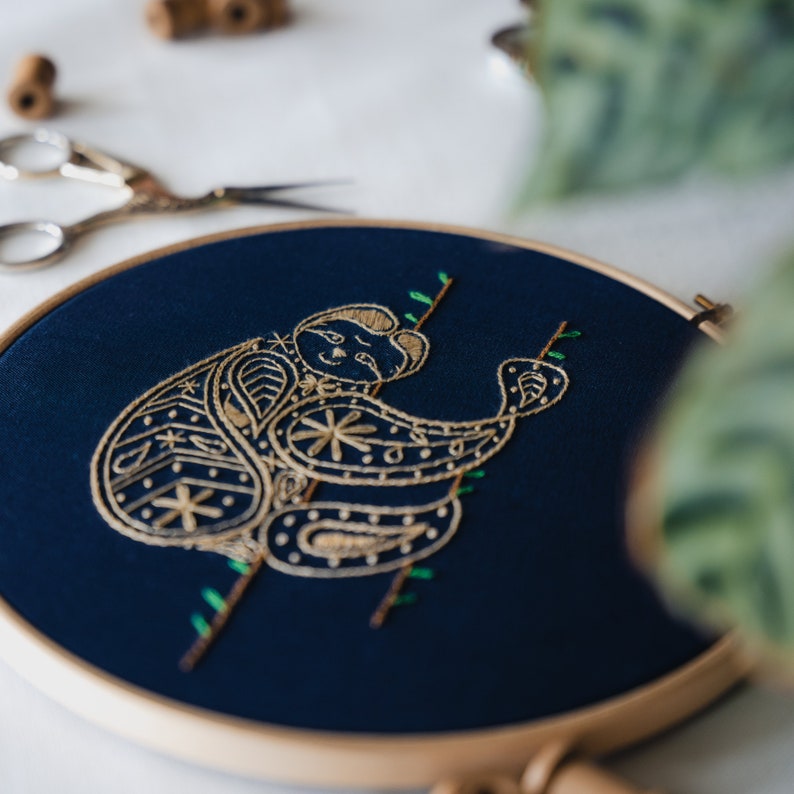 Beginner Sloth Embroidery Kit, 8-inch Organic Cotton DIY Craft Set - Etsy