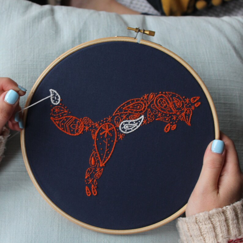 Fox Embroidery Kit Craft Kit for Beginners Paisley Hoop Art - Etsy