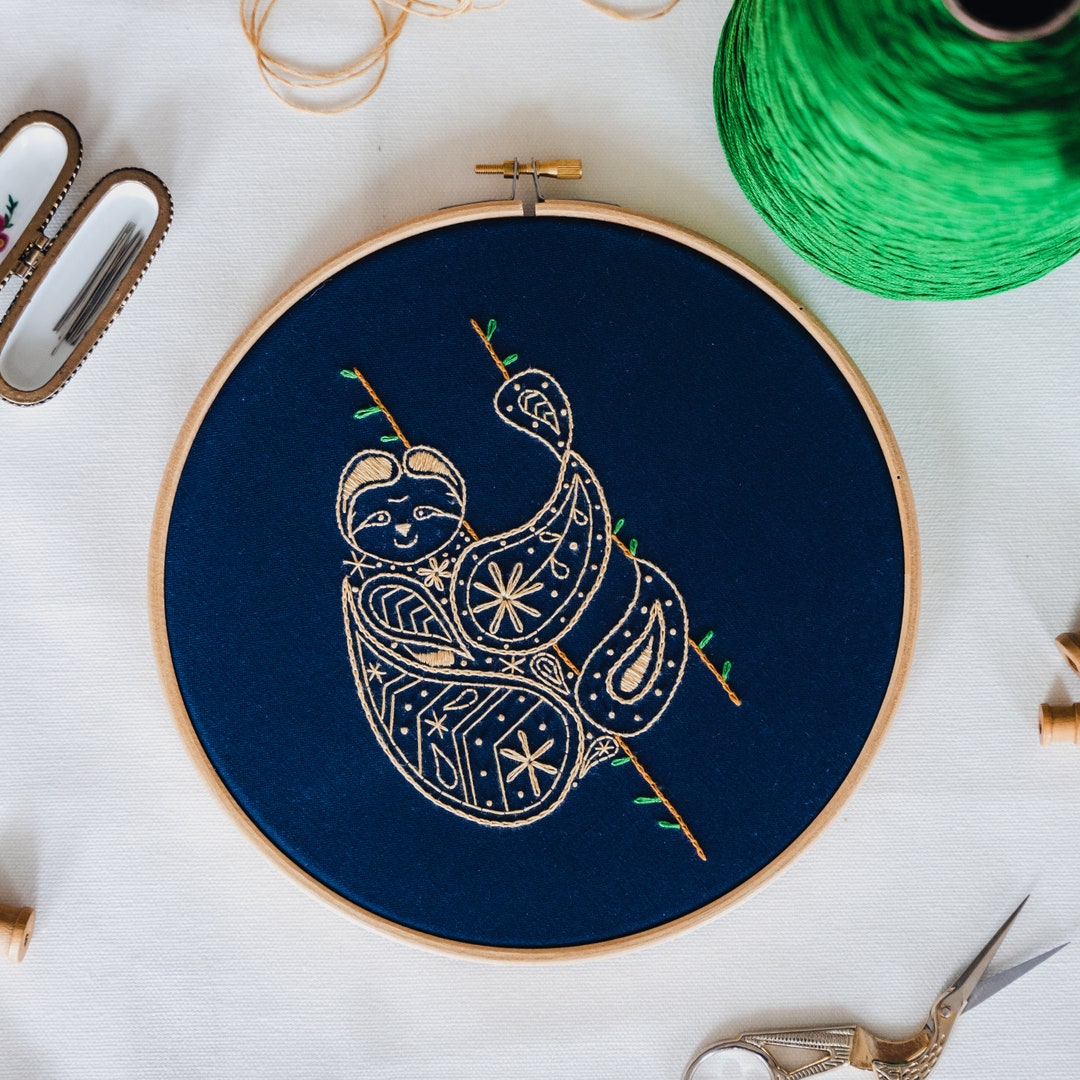 Beginner Sloth Embroidery Kit, 8-inch Organic Cotton DIY Craft Set - Etsy