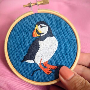 Puffin Mini Embroidery Kit for Beginner Embroidery Kit for Gift for Friend Mini Decor DIY ...