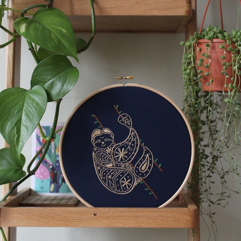 Beginner Sloth Embroidery Kit, 8-inch Organic Cotton DIY Craft Set - Etsy