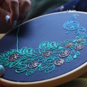 Peacock Embroidery Kit, Craft Kit for Beginners, Paisley Hoop Art ...