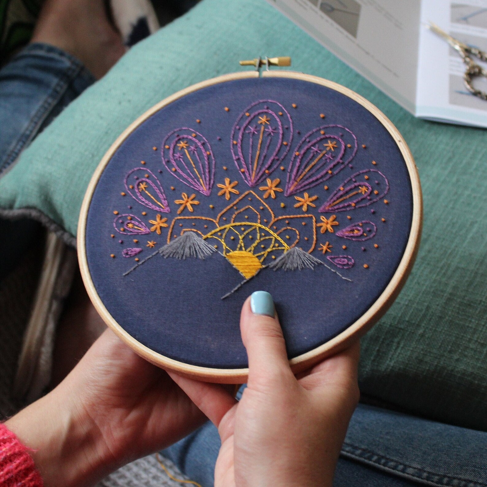 Sunset Embroidery Kit Craft Kit for Beginners Paisley Hoop | Etsy