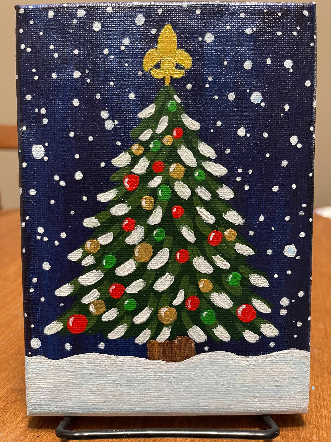Original Christmas Tree Acrylic Painting: Fleur De Lis Star, Falling ...