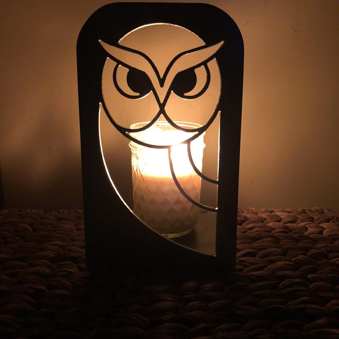 Horned Owl Solid Metal Candle Holder Illuminated Luminary Projector ...