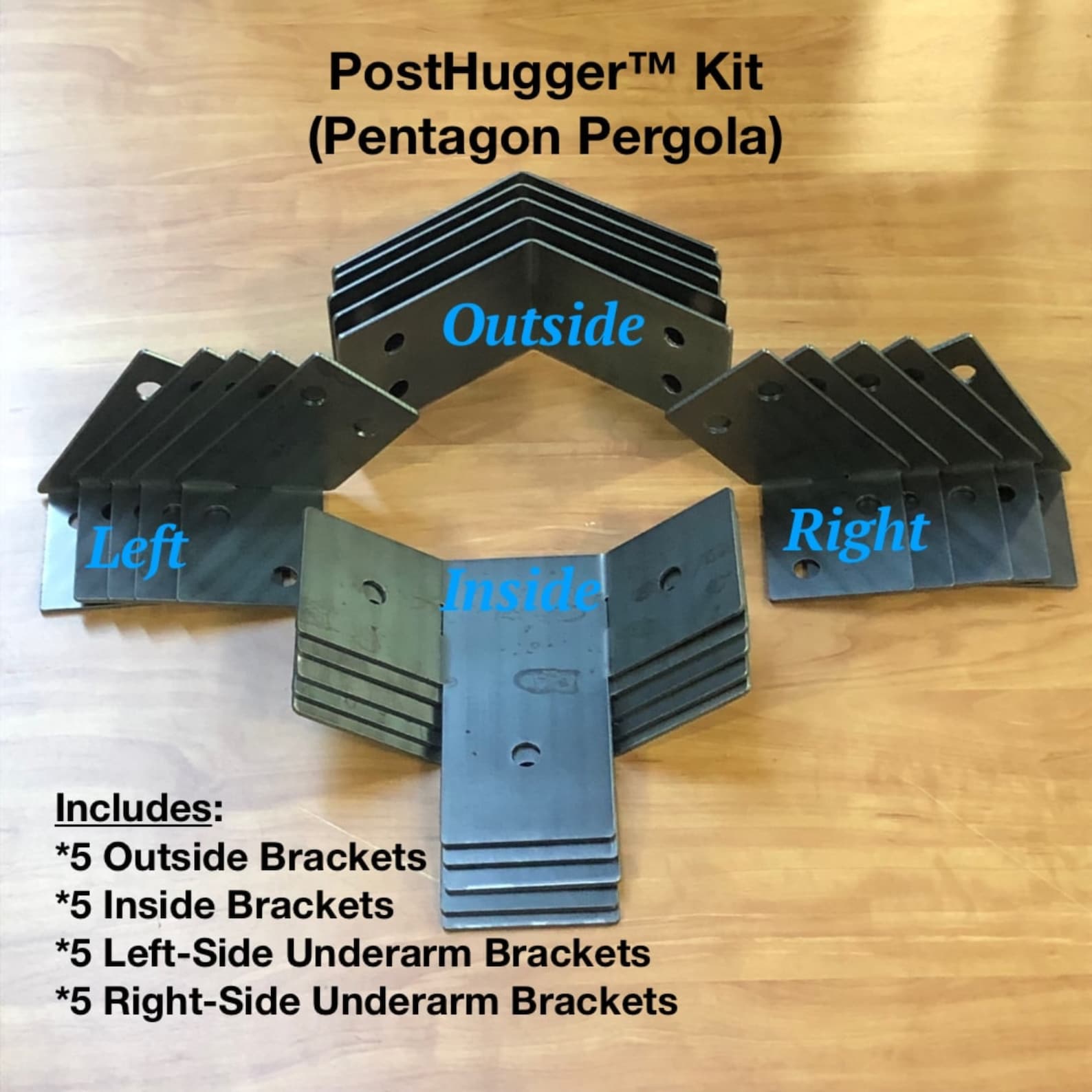 Posthugger™ 20pc Pentagon Pergola Bracket Set: 6x6 Posts, Raw Steel ...