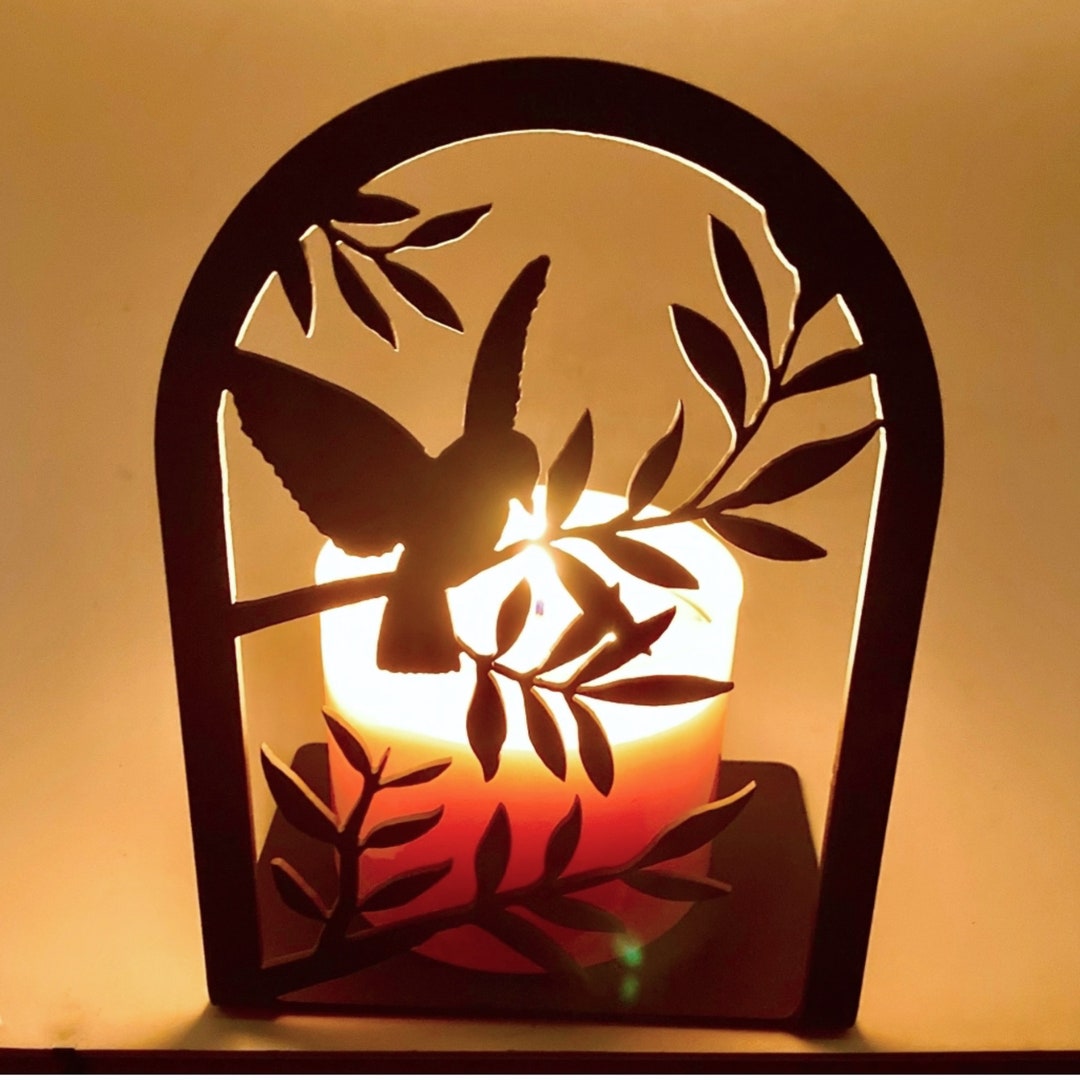 Dove and Leaves Black Solid Metal Candle Holder Illuminated Luminary ...