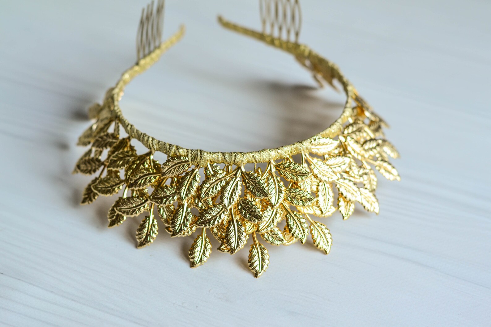 Delicate Wedding Tiara of Golden Leaves Tiara of Bride From - Etsy