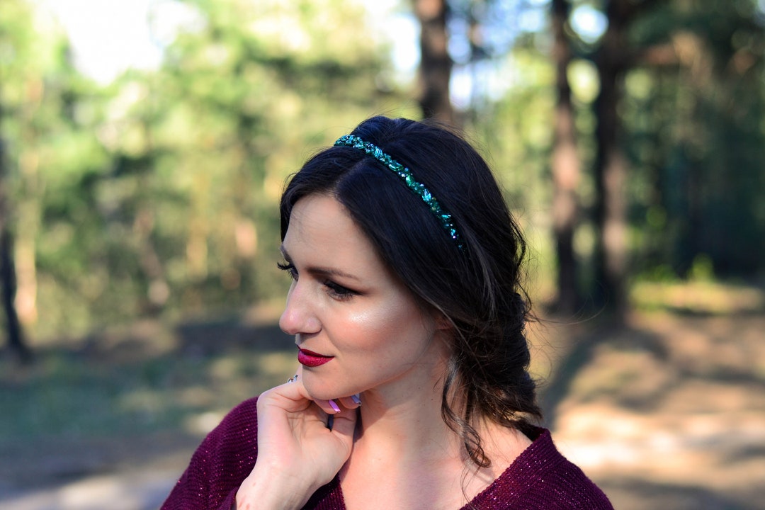 Elegant Thin Hair Accessory Made of Rhinestones Emerald Headpiece ...