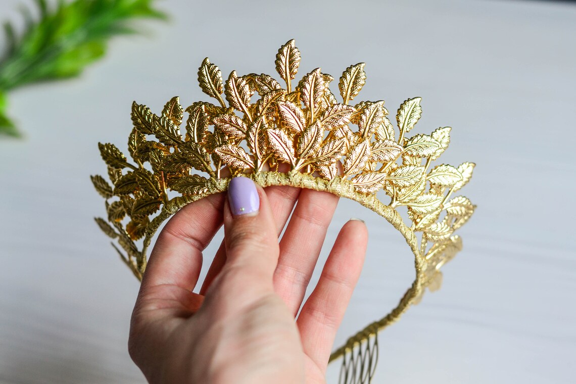 Delicate Wedding Tiara of Golden Leaves Tiara of Bride From - Etsy