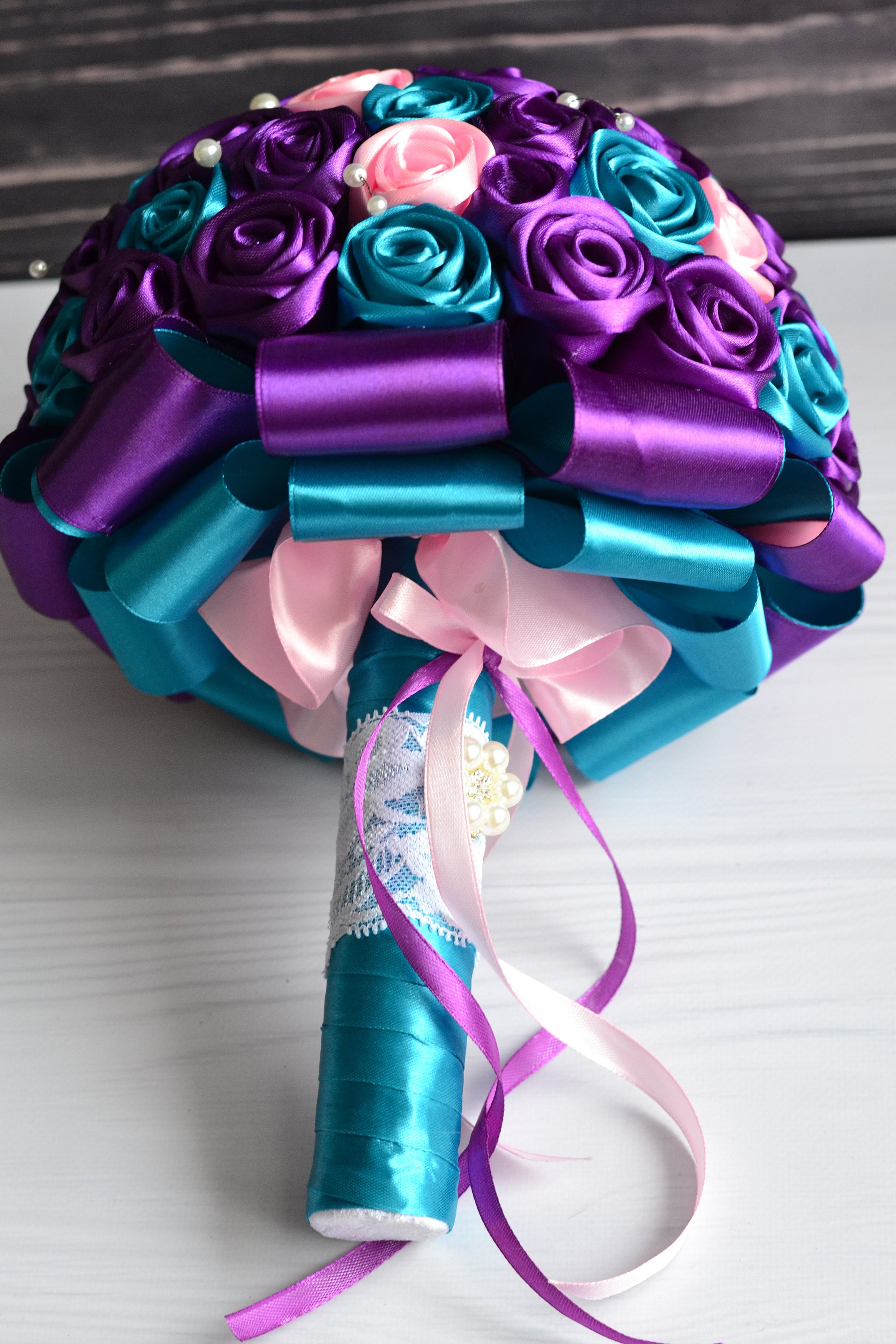 Bridal bouquet from satin flowers Exclusive wedding bridal | Etsy