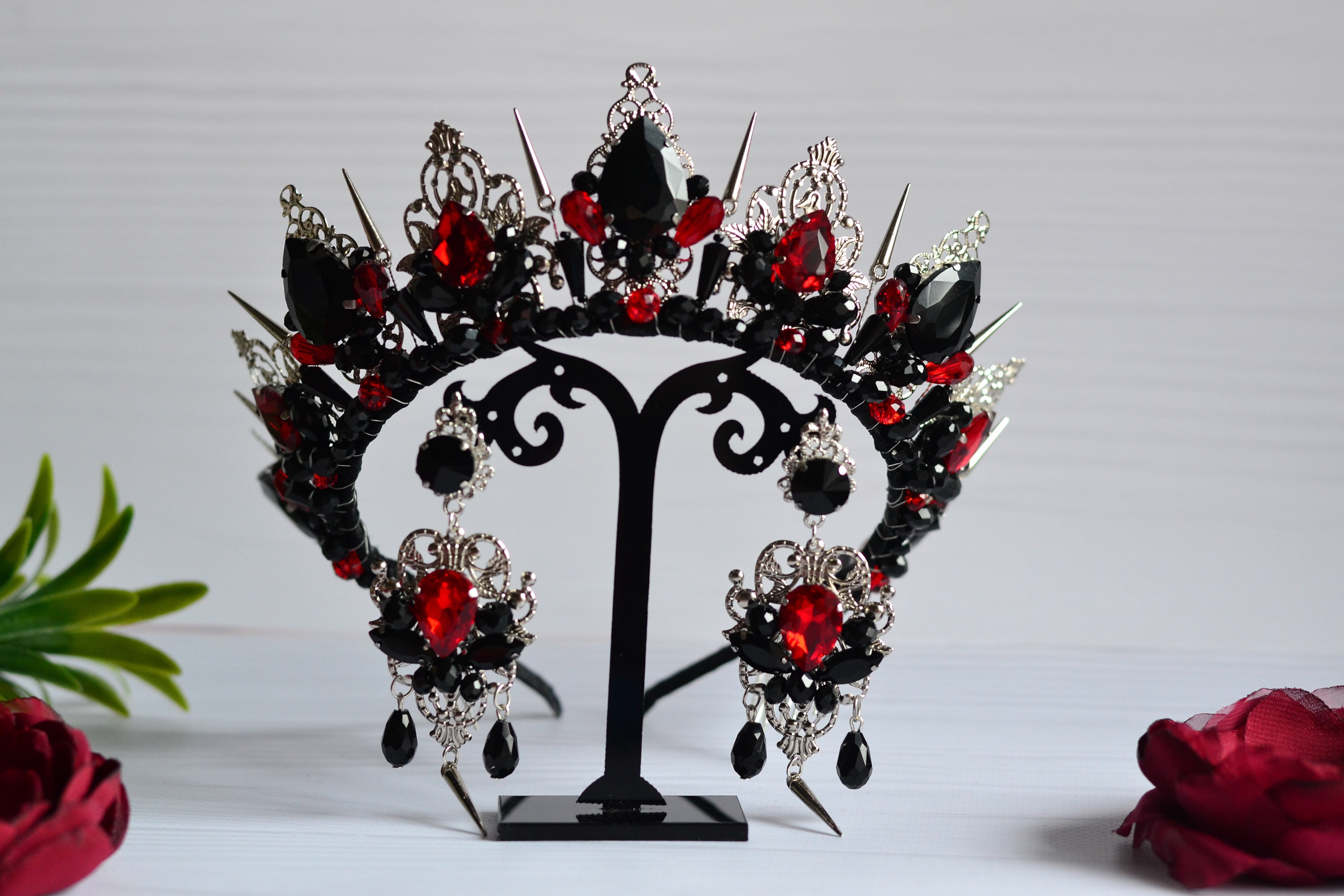 Gothic Wedding Tiara With Spikes Violet and Red Crown With Spikes ...