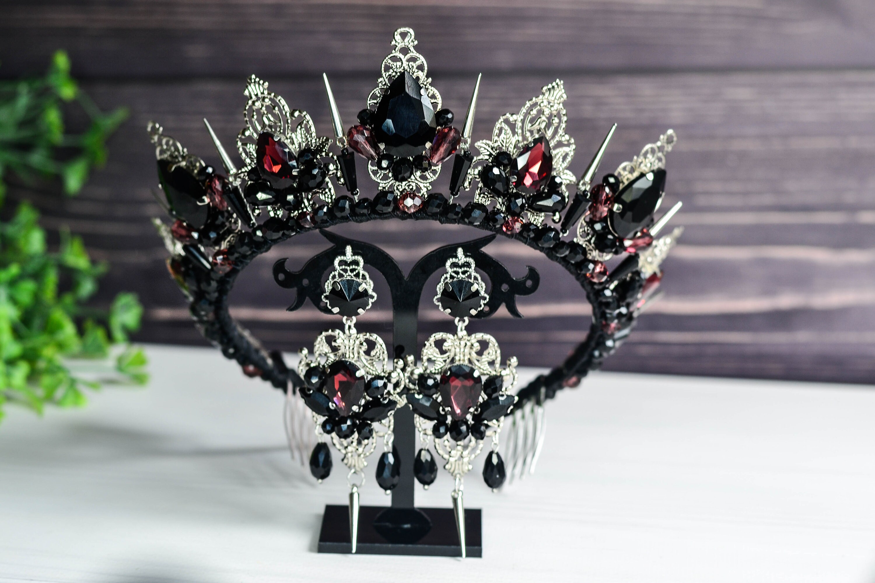 Gothic Wedding Tiara With Spikes Violet and Red Crown With Spikes ...