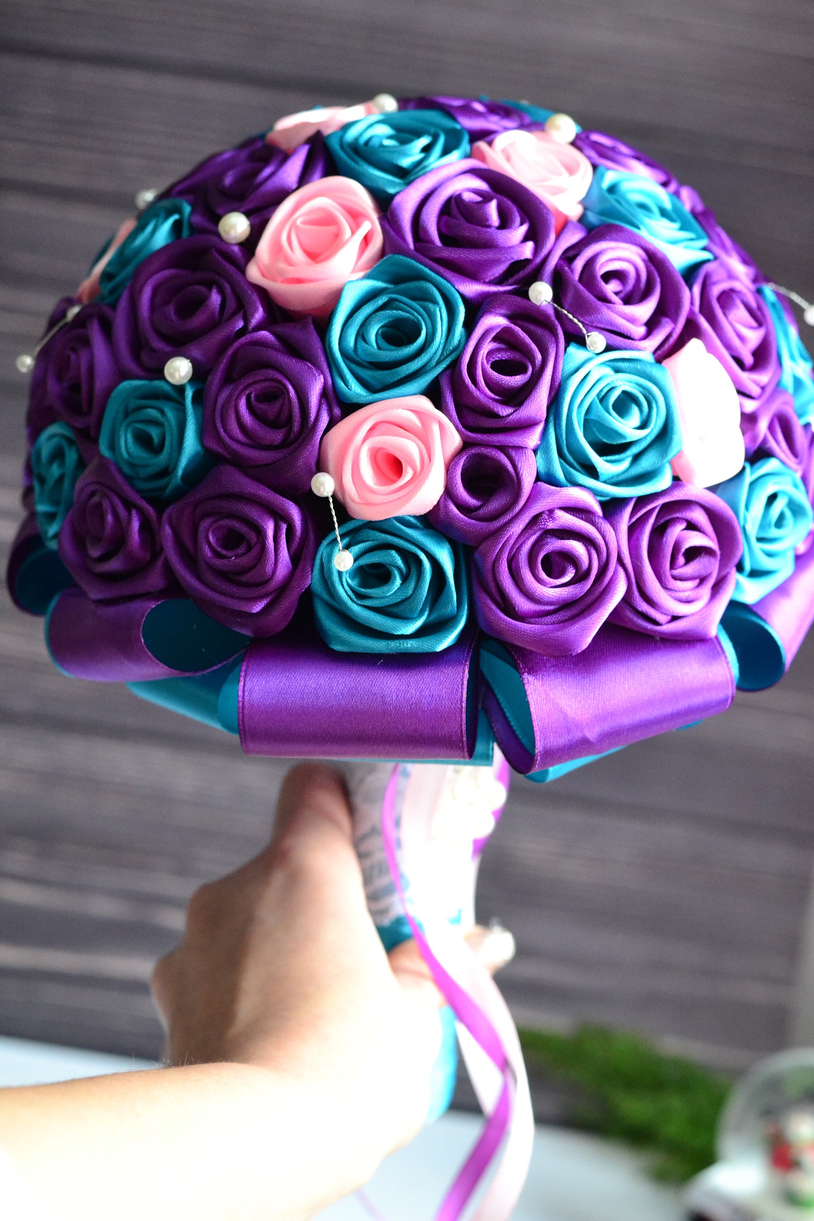 Bridal bouquet from satin flowers Exclusive wedding bridal | Etsy