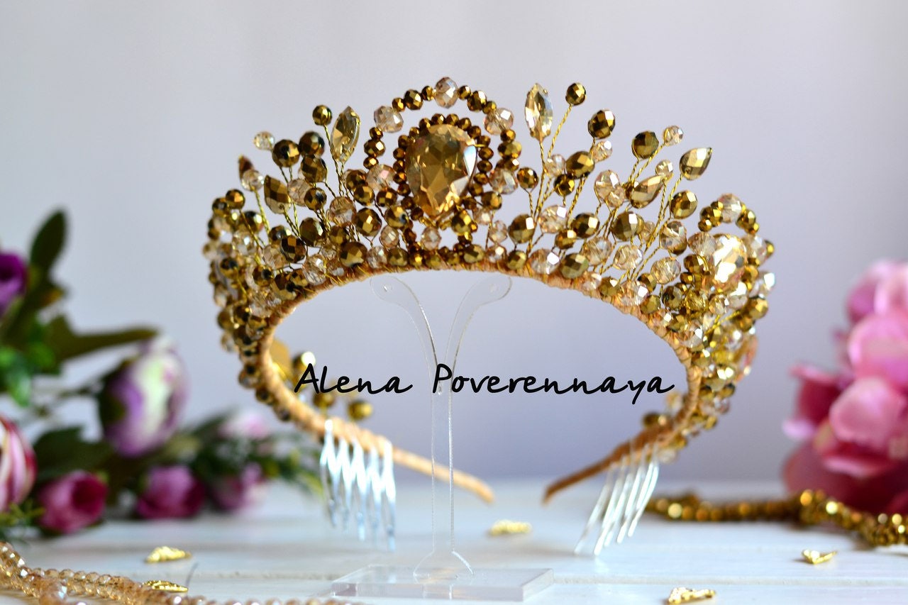 Gold Crystal Tiara: Little Princess Wedding Crown, Festival Rhinestone ...
