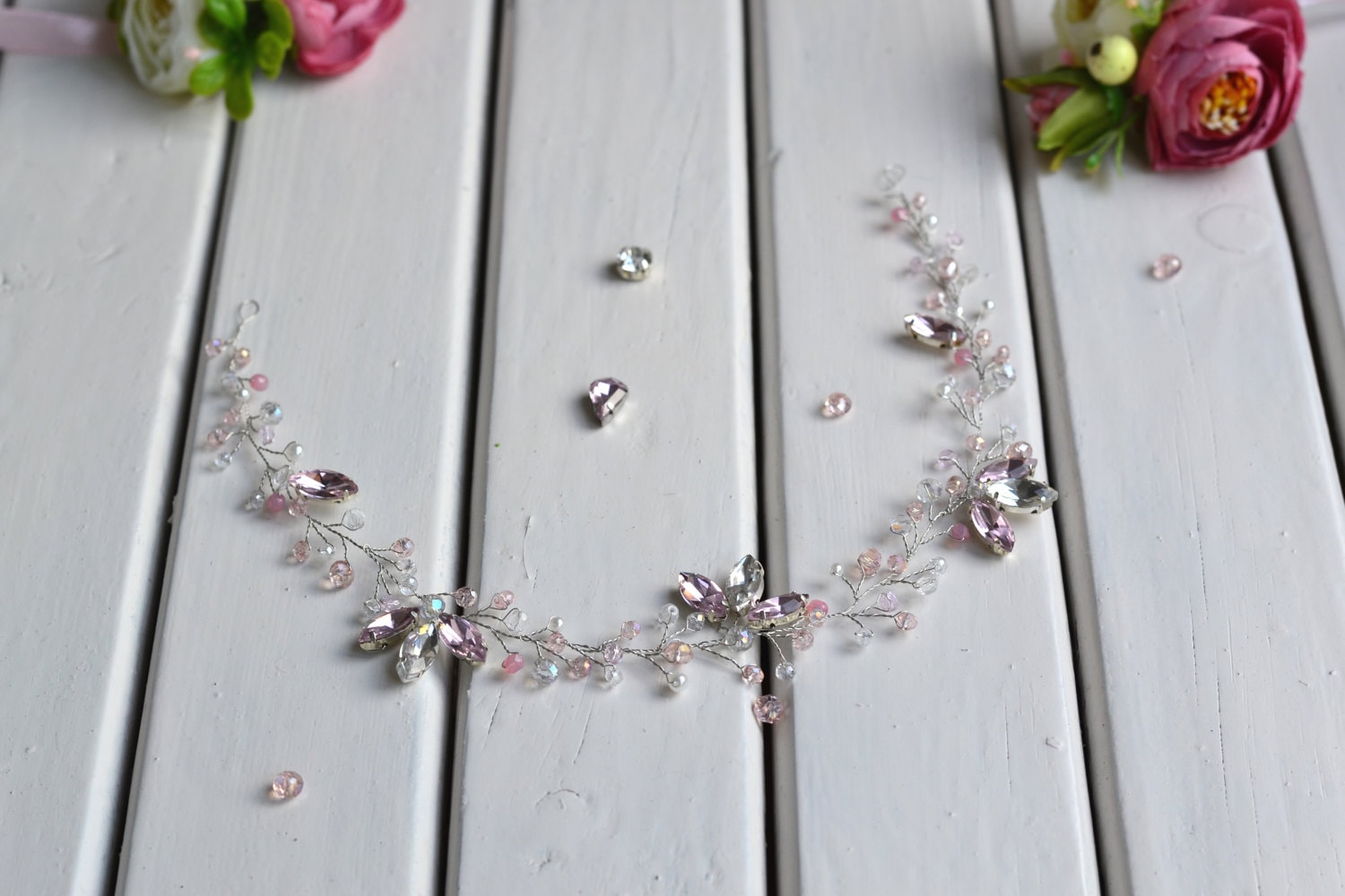 Bridal Sapphire Hair Vine, Burgundy Rhinestone Wedding Wreath, Emerald ...