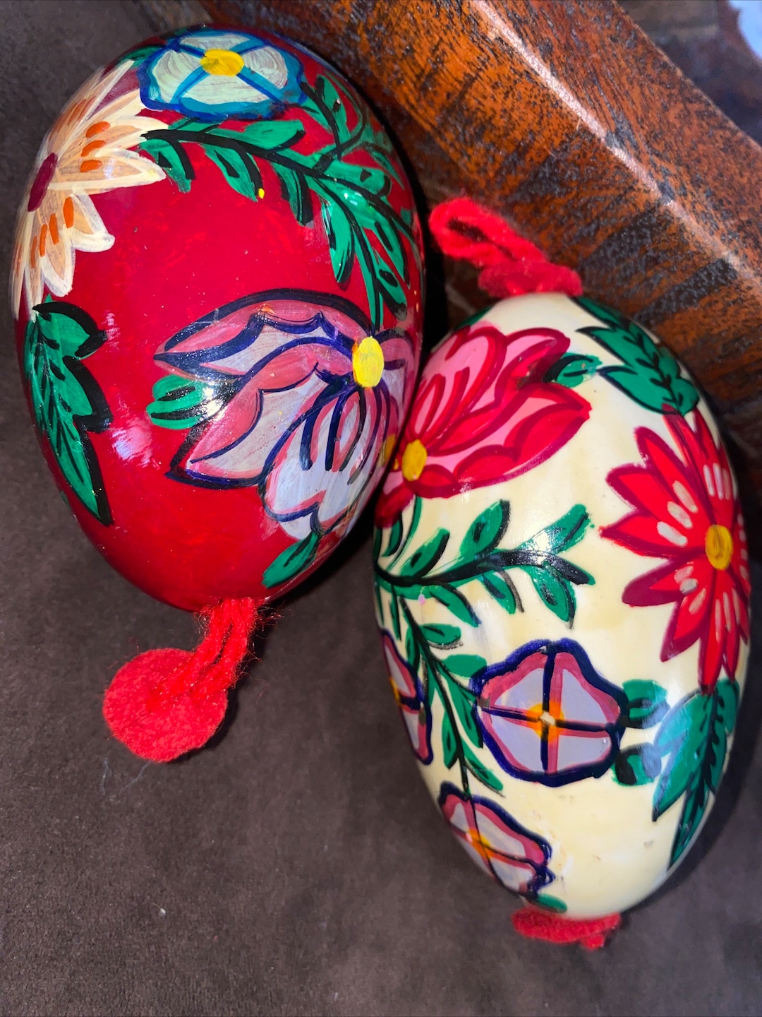 Eggshell Hand Painted 4” & 5” Christmas Ornament Red Flowers European ...