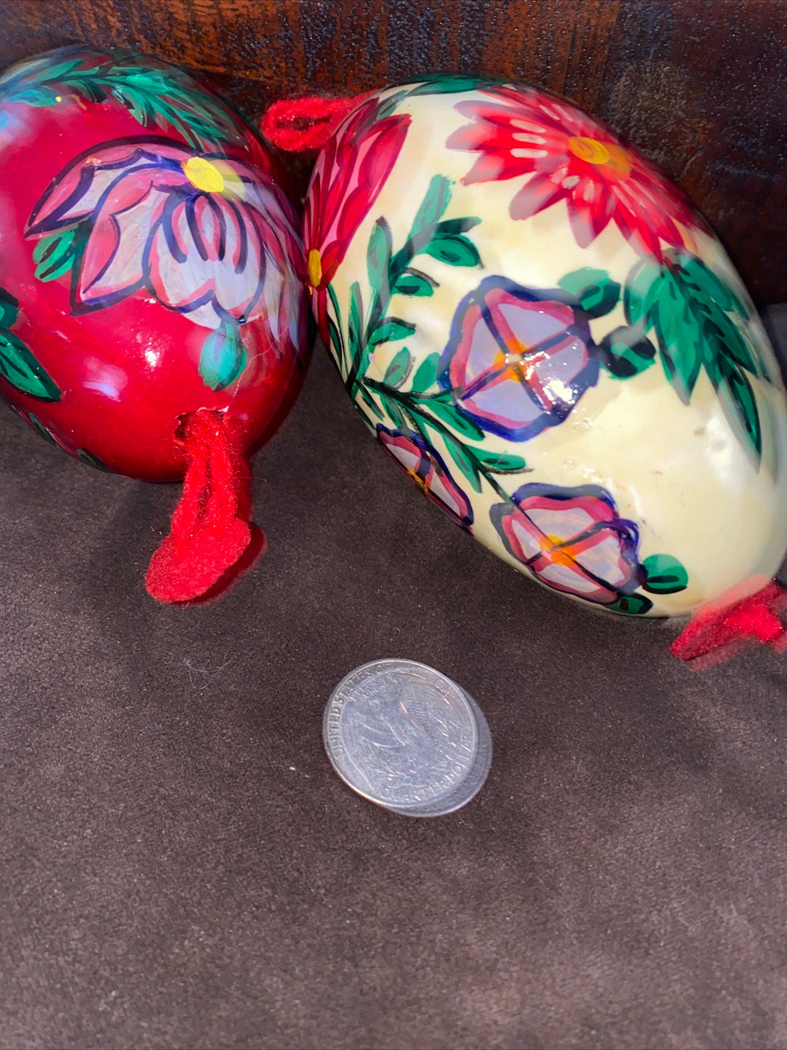 Eggshell Hand Painted 4” & 5” Christmas Ornament Red Flowers European ...