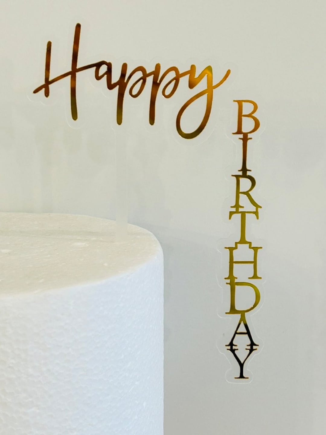 Happy Birthday Gold Mirror Acrylic Cake Topper Side Hanging Vertical ...