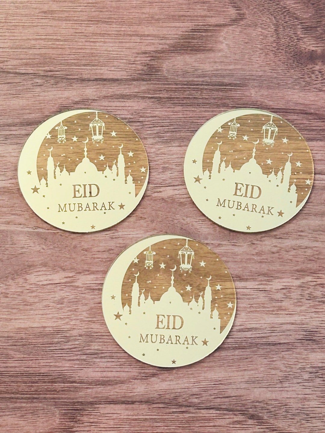 Eid Mubarak Gold Mirror Acrylic Disc Cake Topper Charm - Etsy