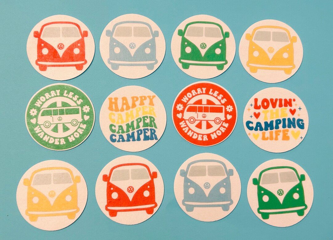 VW Camper Van Edible Cupcake Toppers PRE-CUT Wafer Card Cake ...