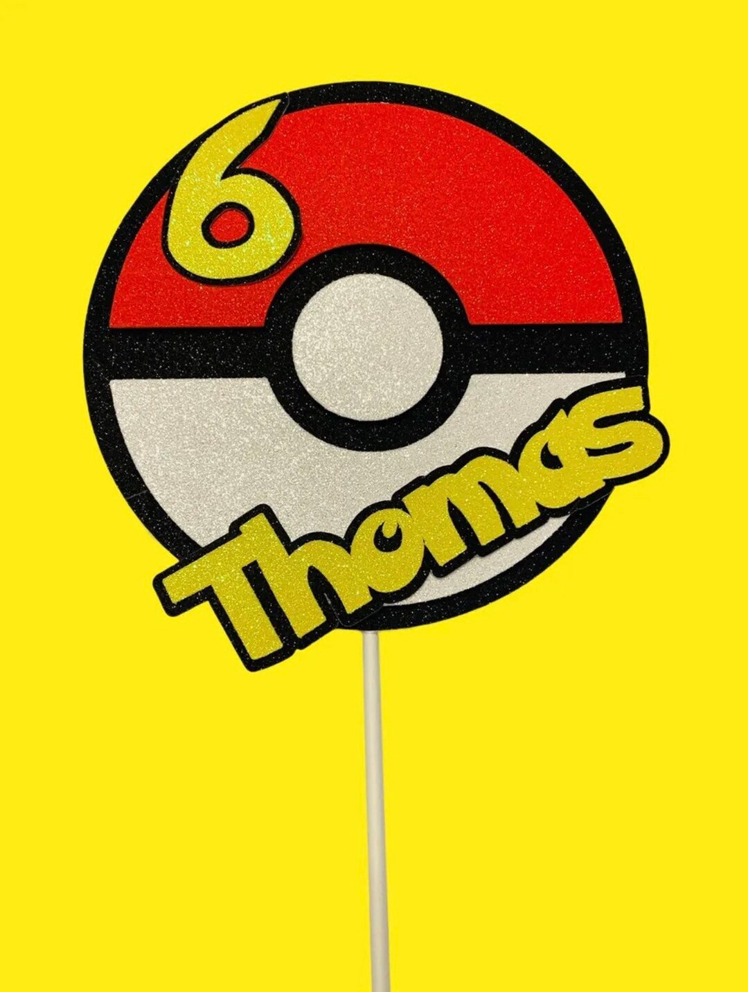 Personalised Pokémon Pokeball Glitter Cake Topper 3D Age and Name ...