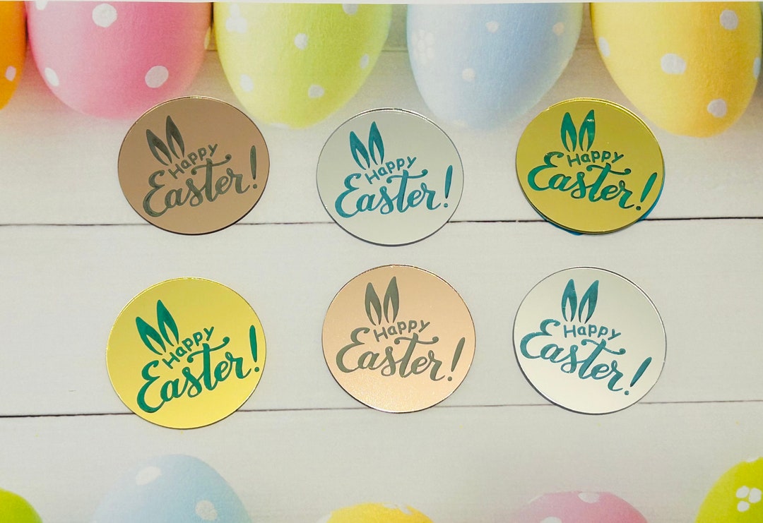Happy Easter Acrylic Disc Cupcake Topper Charm Decorations Set of 6 ...