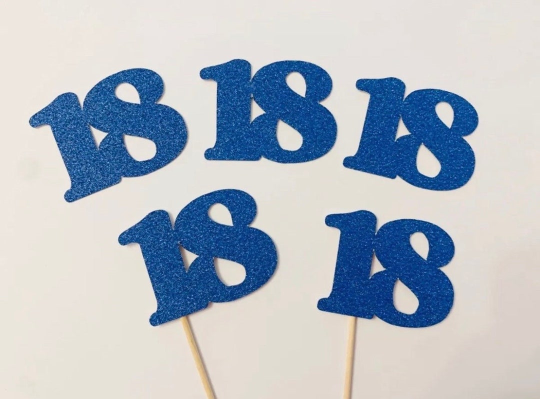 18th Birthday Blue Glitter Cupcake Toppers Cake Decorations Set of 6 ...