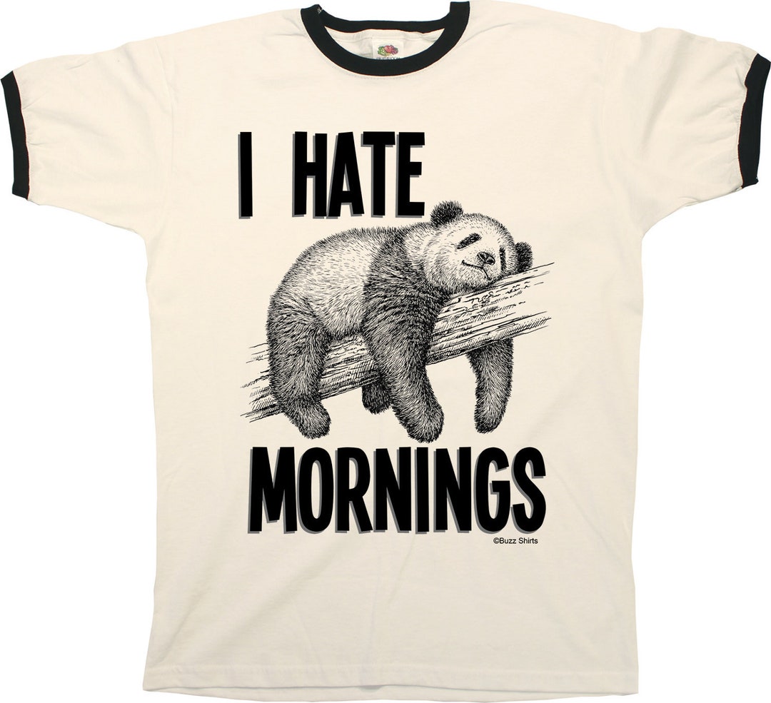 I Hate Mornings Funny Panda Mens Tee Cotton T-shirt Retro Style Cool ...