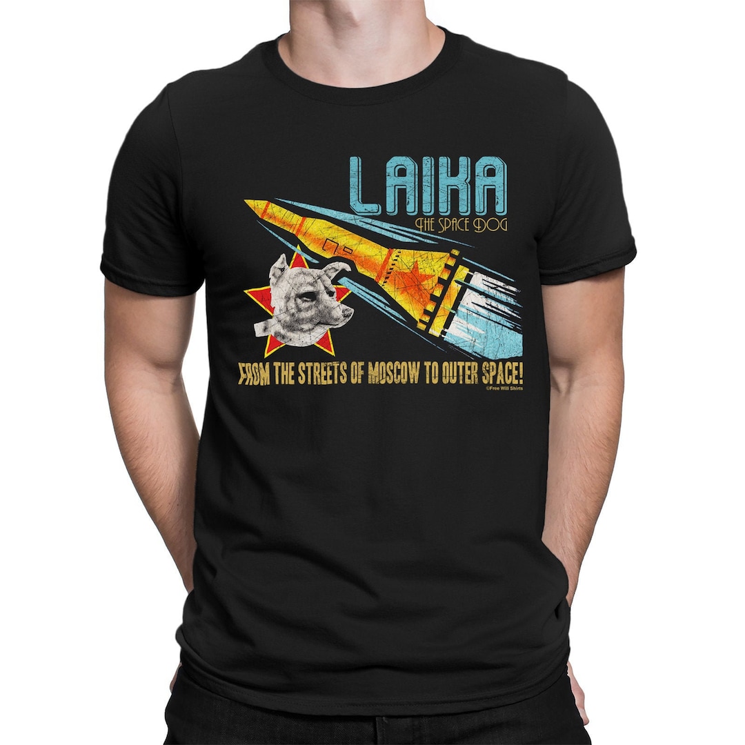 Laika Space Dog Organic Cotton Soviet Union CCCP Mens Space Race T ...