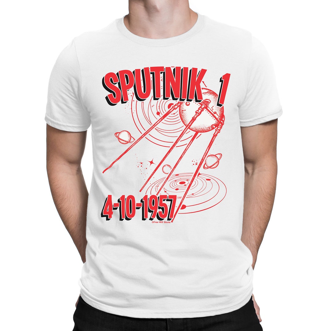 Mens T-shirt, Sputnik 1 1957 , Space Race Tee Cotton Earth Satellite ...