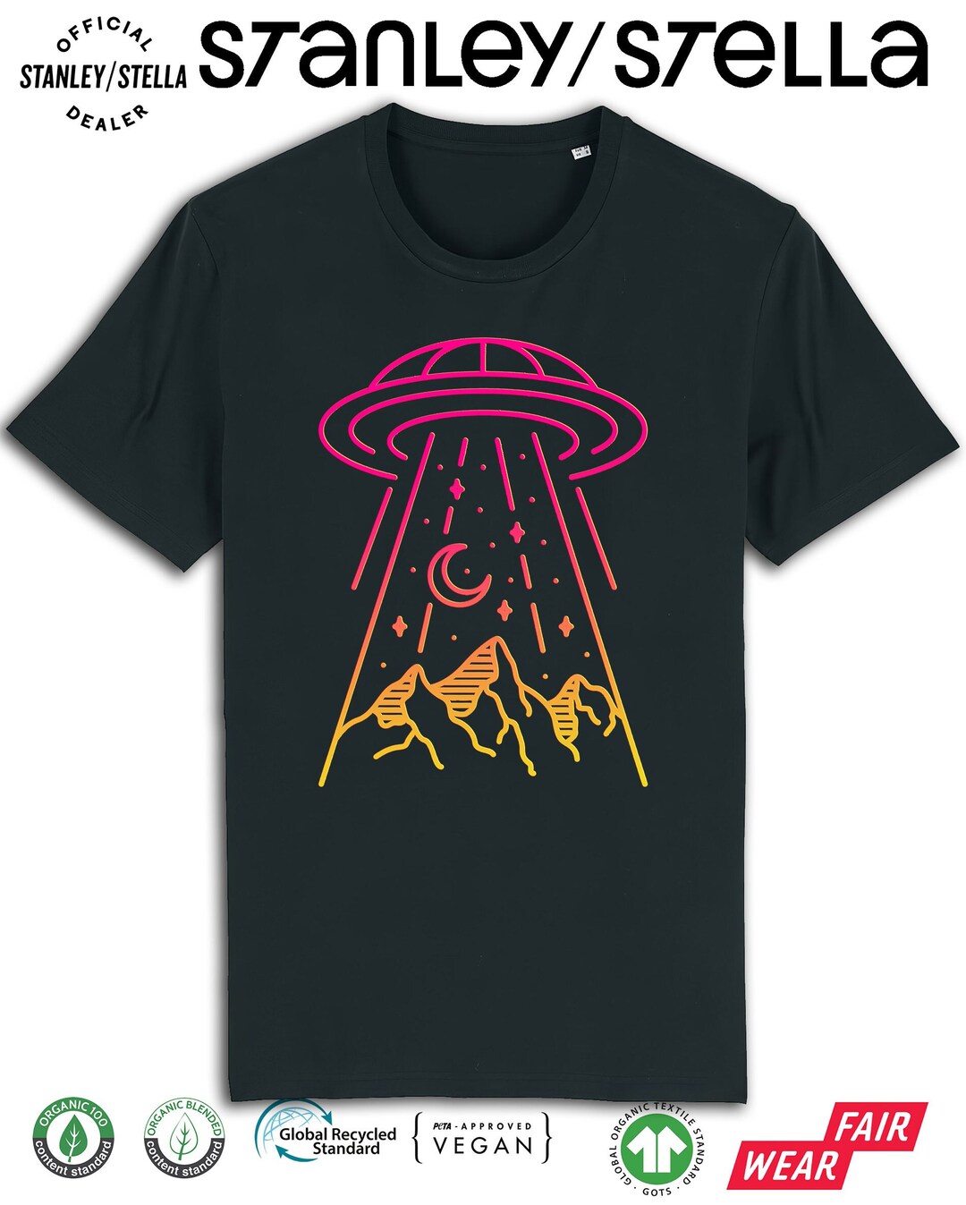 ALIEN Flying Saucer Line Art T-shirt, UFO Space Themed Mens or Womens ...